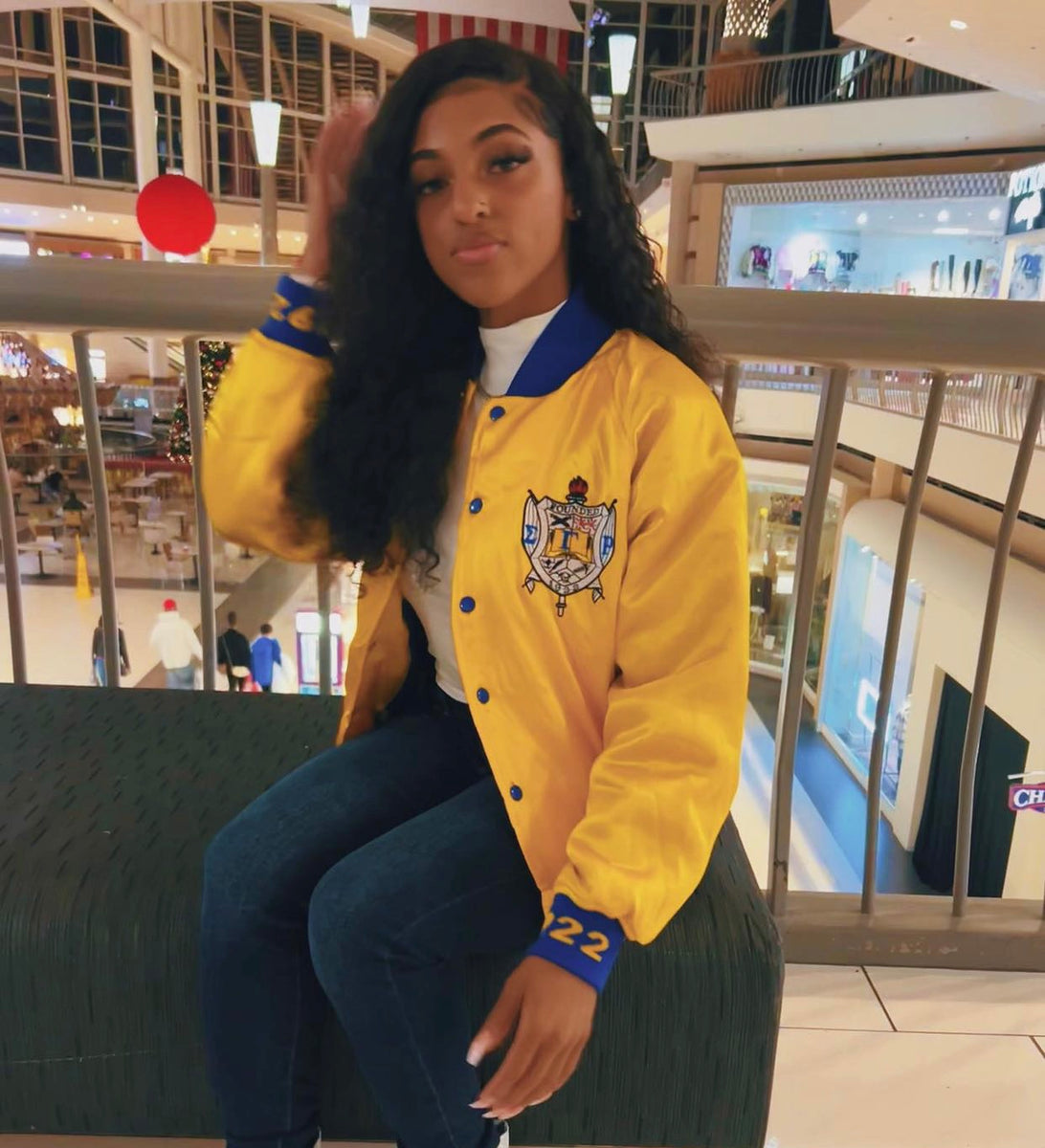 SGRho Gold Satin Bomber Jacket Custom Ribbon And Lining – The King ...