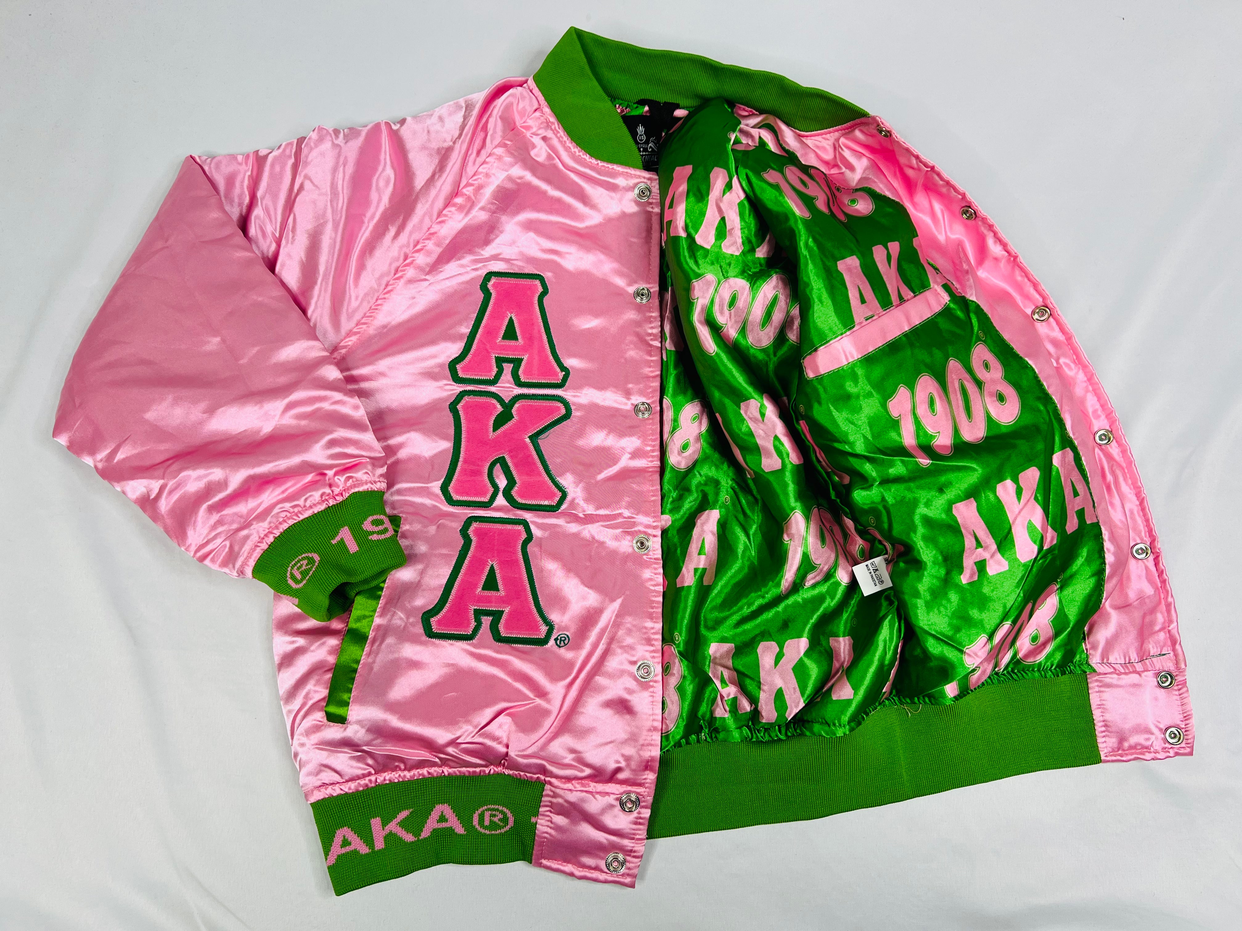 AKA Pink Satin Bomber Jacket Custom Ribbon And Lining – The King McNeal ...